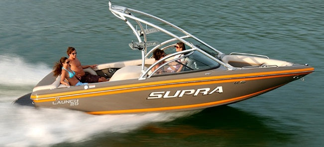 Skiers Choice 2008 Supra Launch 20 w/ Tower Sunbrella Mediterranean Bl ...